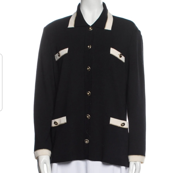 St. John | Jackets & Coats | St John Black Ivory Gold Metallic Thread ...